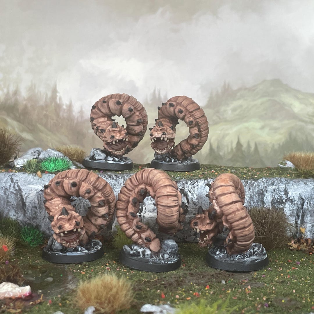 5x Giant Worms, Flesh Worms, Sand Worms - Painted Miniature - D&D ...