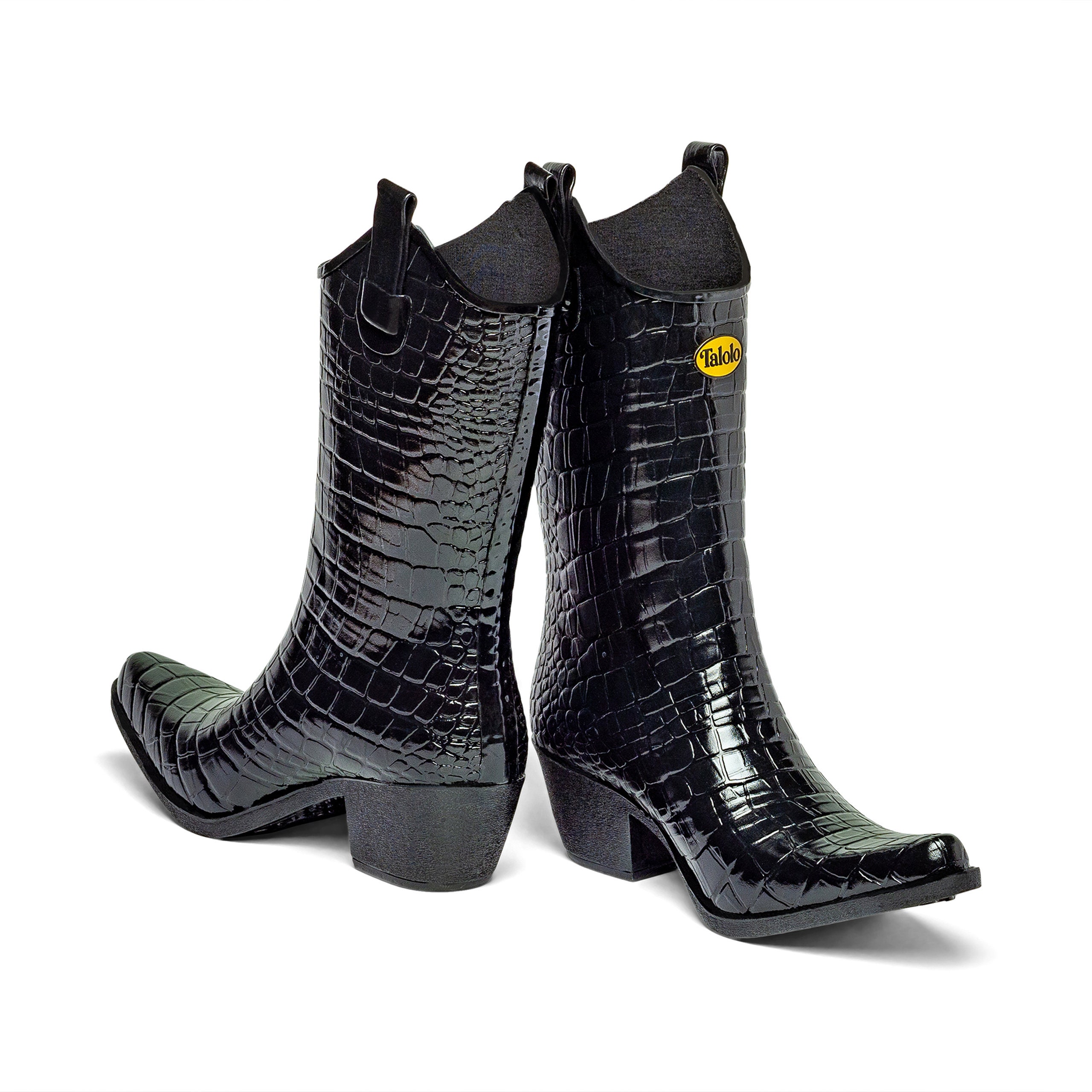 Black Mock Croc Western Style Waterproof Boot - Talolo Boots - Etsy