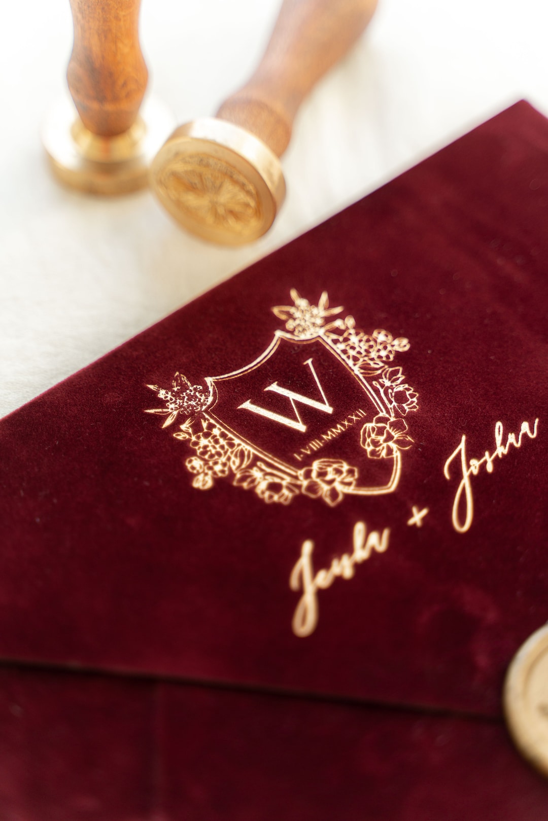 Burgundy Velvet Wedding Invitation: Customizable With Wax Seal - Etsy