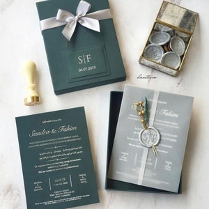 Wedding Box Set Emerald Green Box Unique Vellum Jacket | Etsy