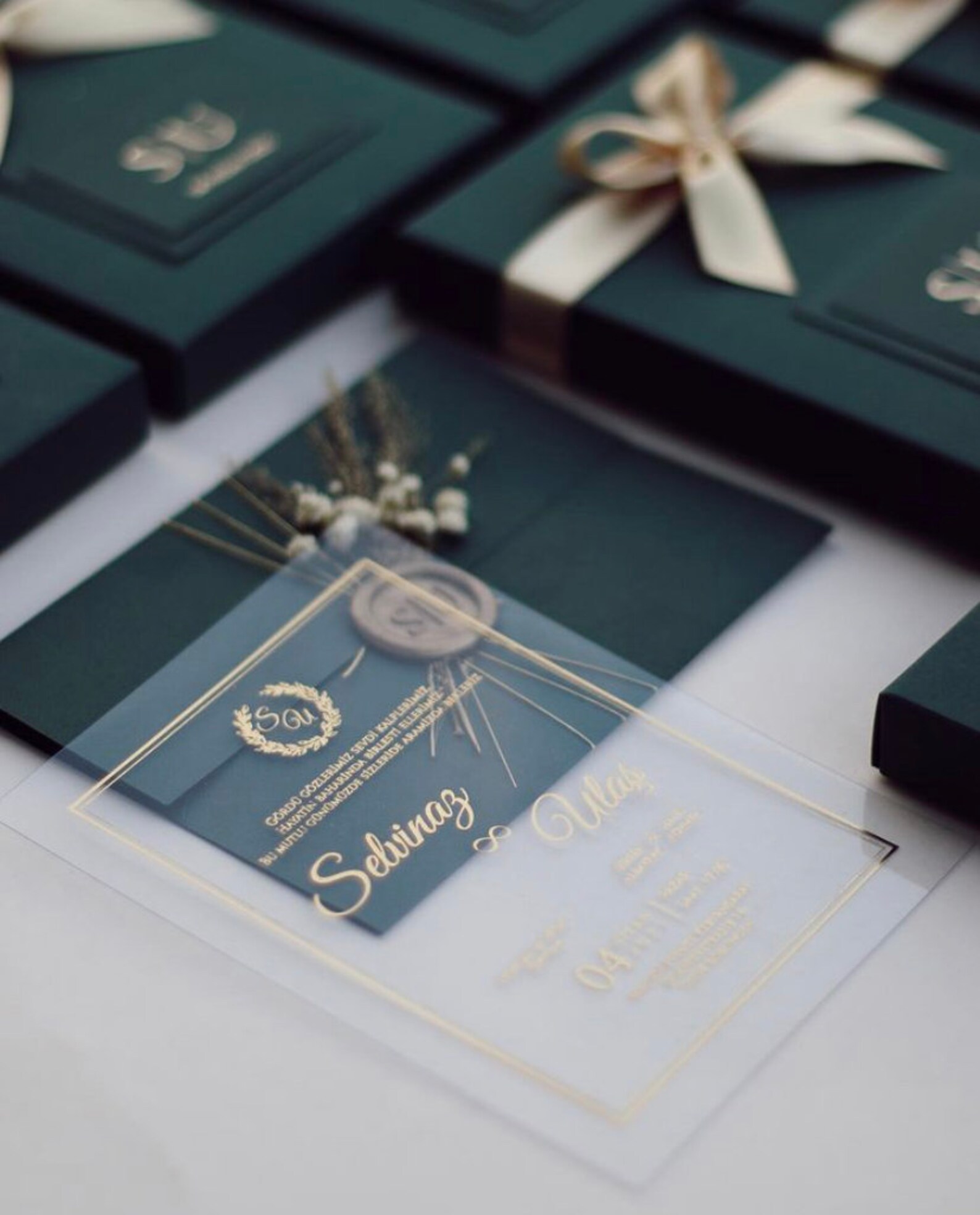 Wedding Box Set Emerald Green Box Unique Vellum Jacket | Etsy