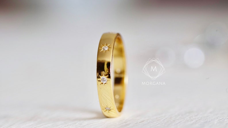 Simple Diamond Star Ring - Gold Plated Sterling Silver Band - Etsy
