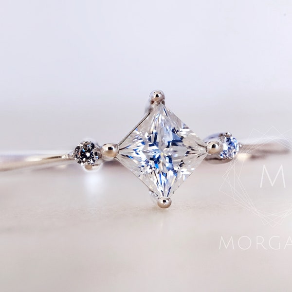 Princess Cut Kite Set Ring - Etsy