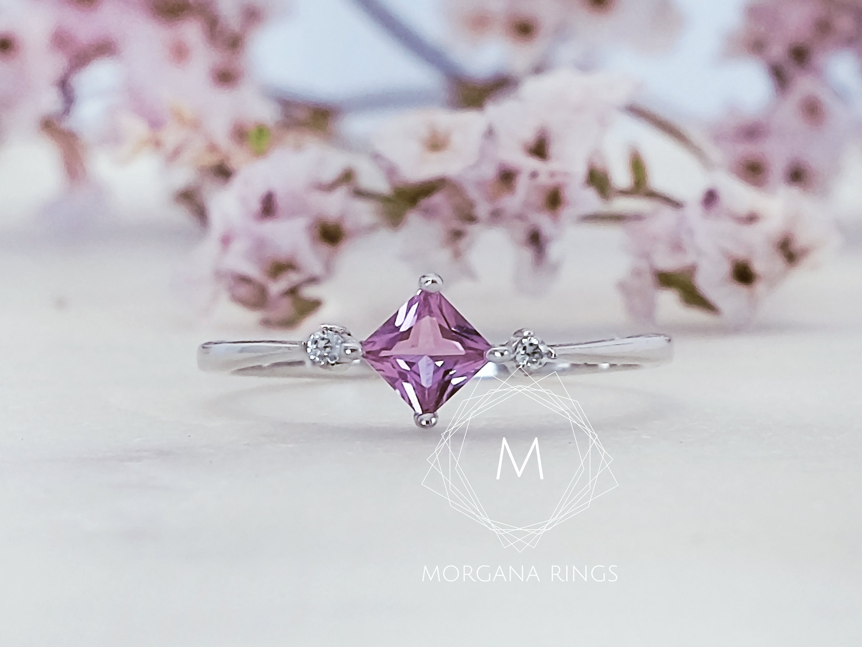 Pink Sapphire Princess Cut Engagement Rings