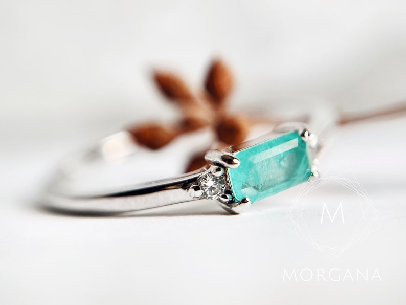 Emerald Cut Paraiba Tourmaline Tiny Horizontal Ring Dainty - Etsy