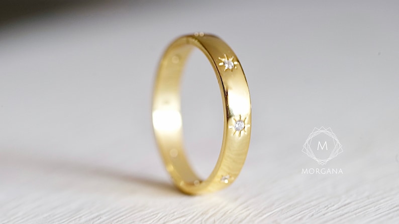 Simple Diamond Star Ring - Gold Plated Sterling Silver Band - Etsy