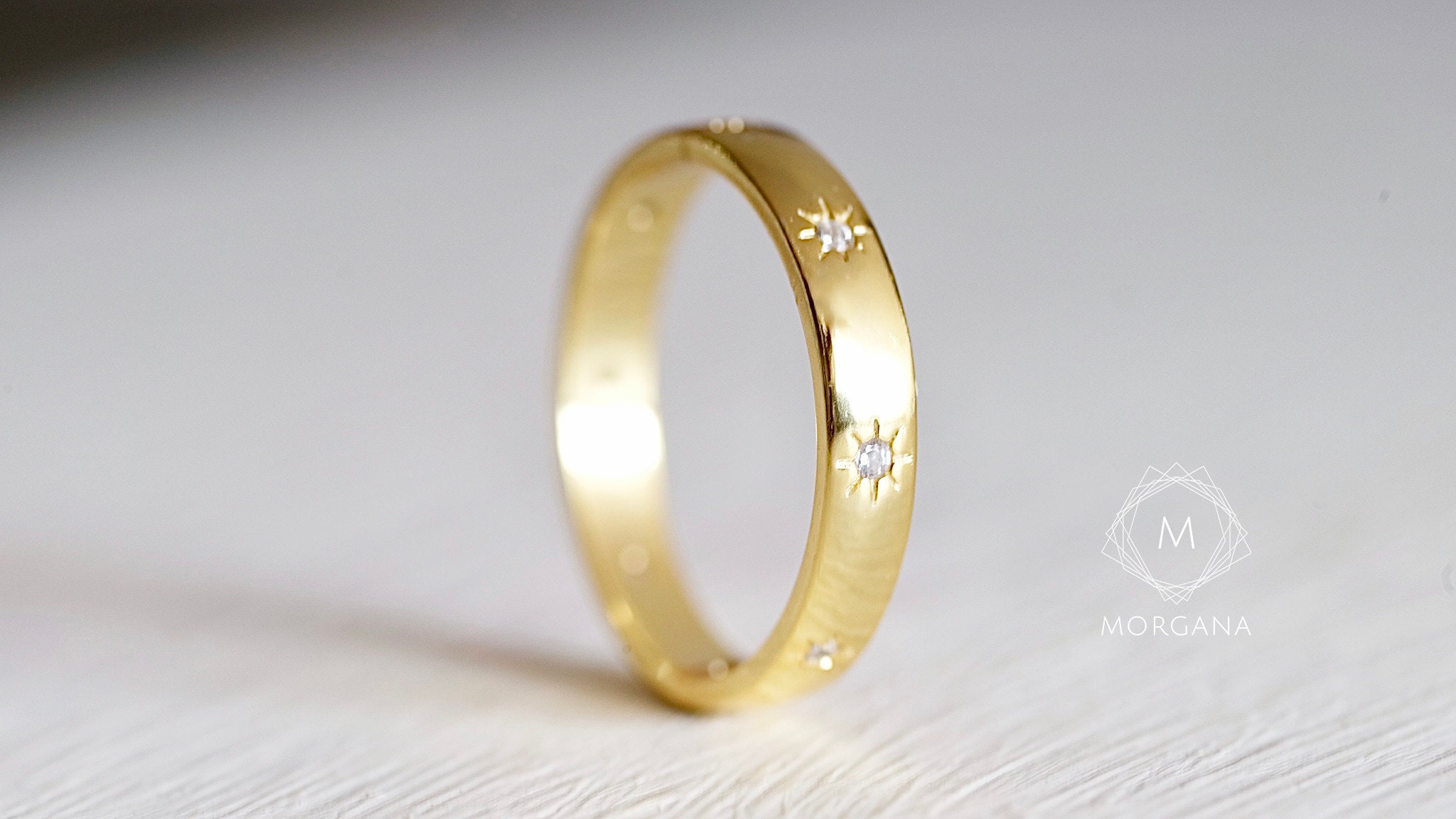 Simple Diamond Star Ring Gold Plated Sterling Silver Band - Etsy