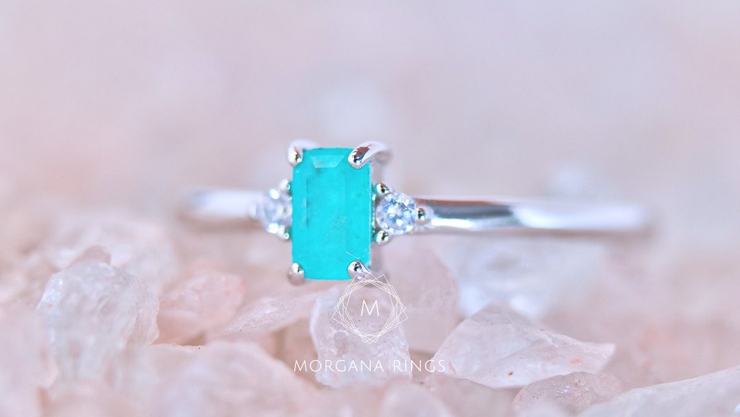 Ocean Turquoise Emerald Cut Brazilian Paraiba Tourmaline Sterling ...