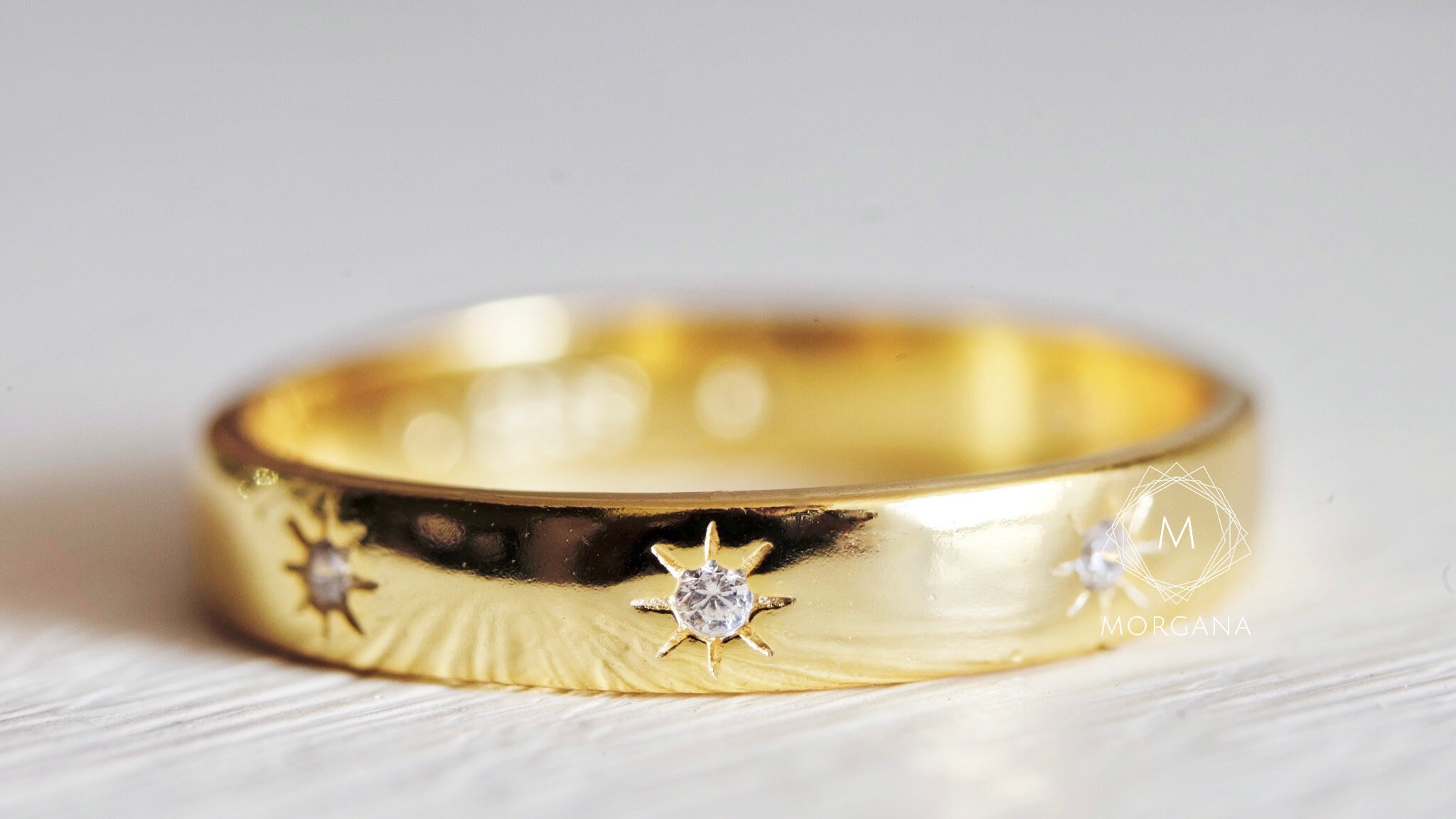 Simple Diamond Star Ring Gold Plated Sterling Silver Band - Etsy