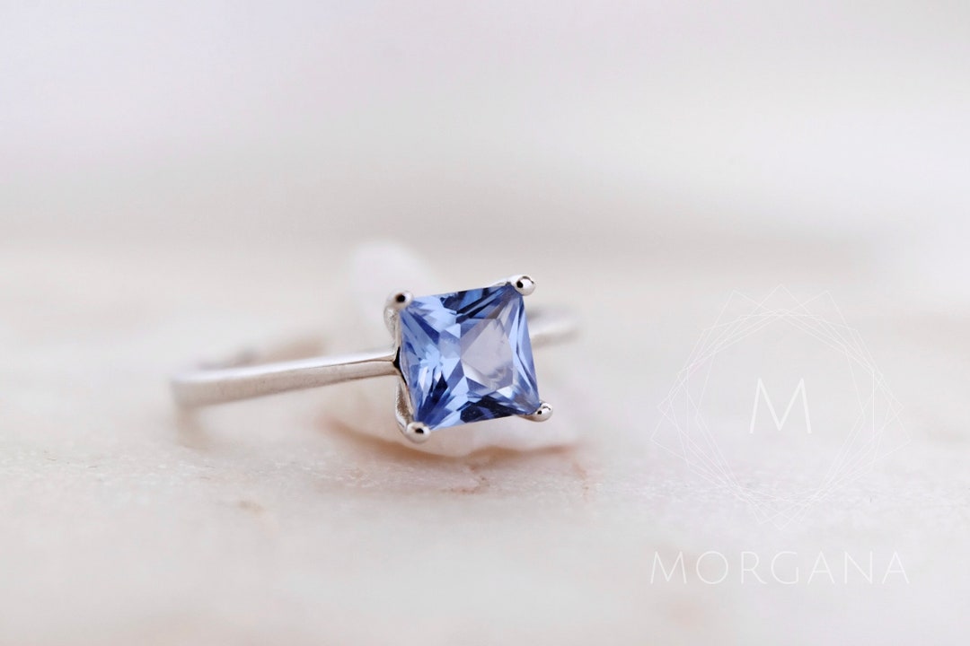 14K Gold Princess Cut Light Blue Sapphire Ring - 2 Carat Engagement ...