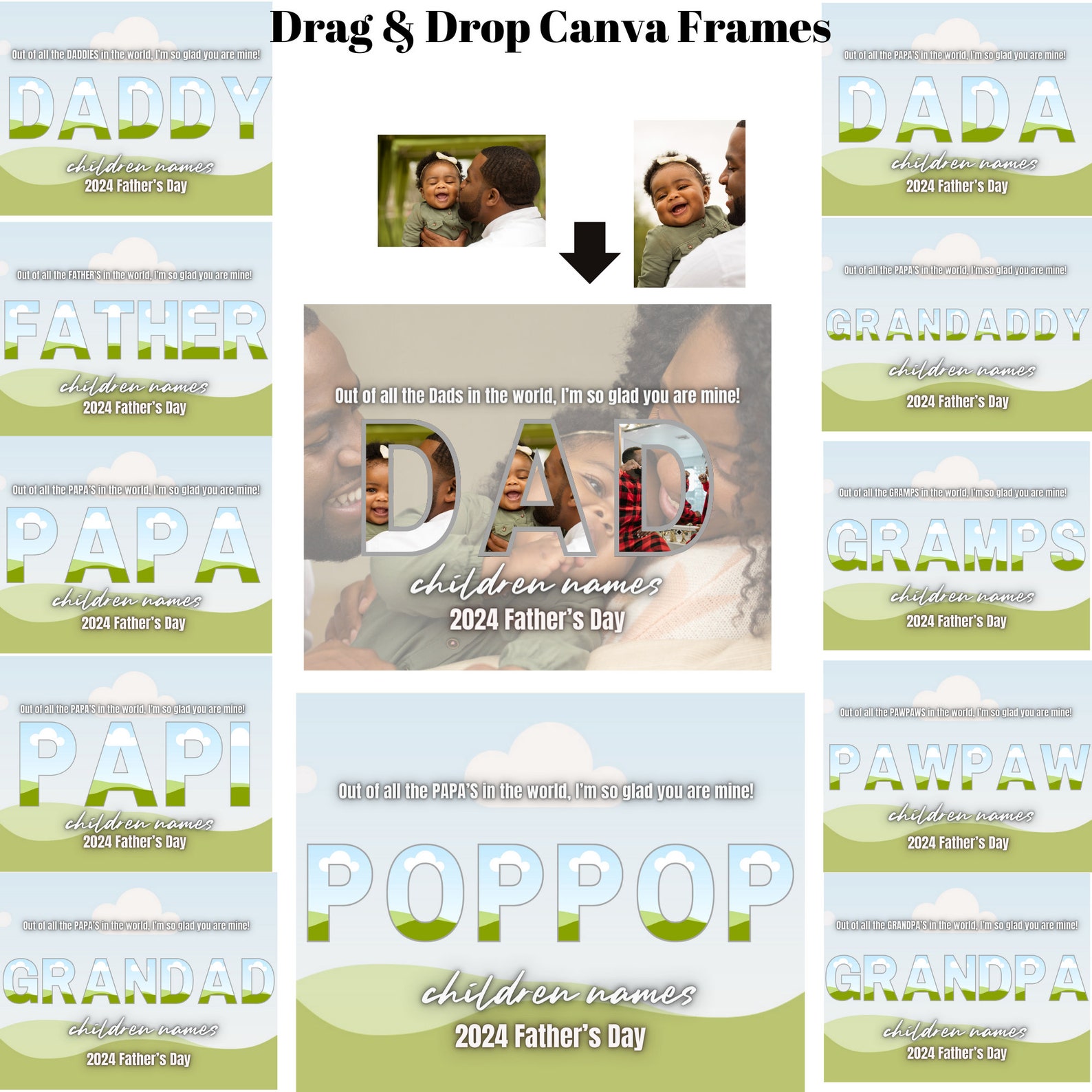 DAD Frame, Fathers Day Frame, Canva Template, Drag and Drop Frames - Etsy