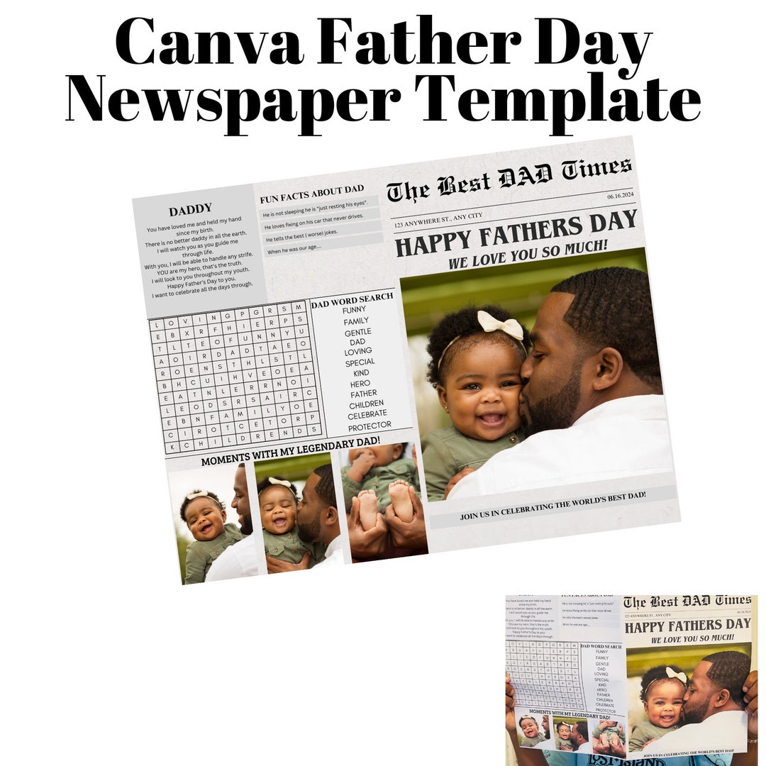 Editable Father's Day Newspaper Template, Best Dad Ever Gift, Canva ...