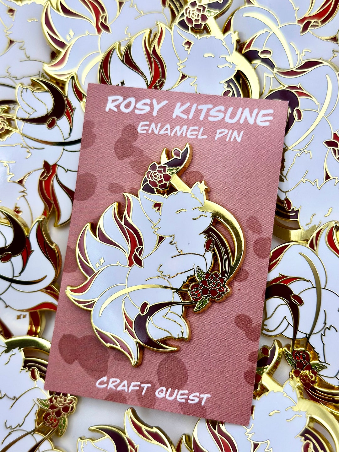 Rosy Kitsune Enamel Pin - Etsy
