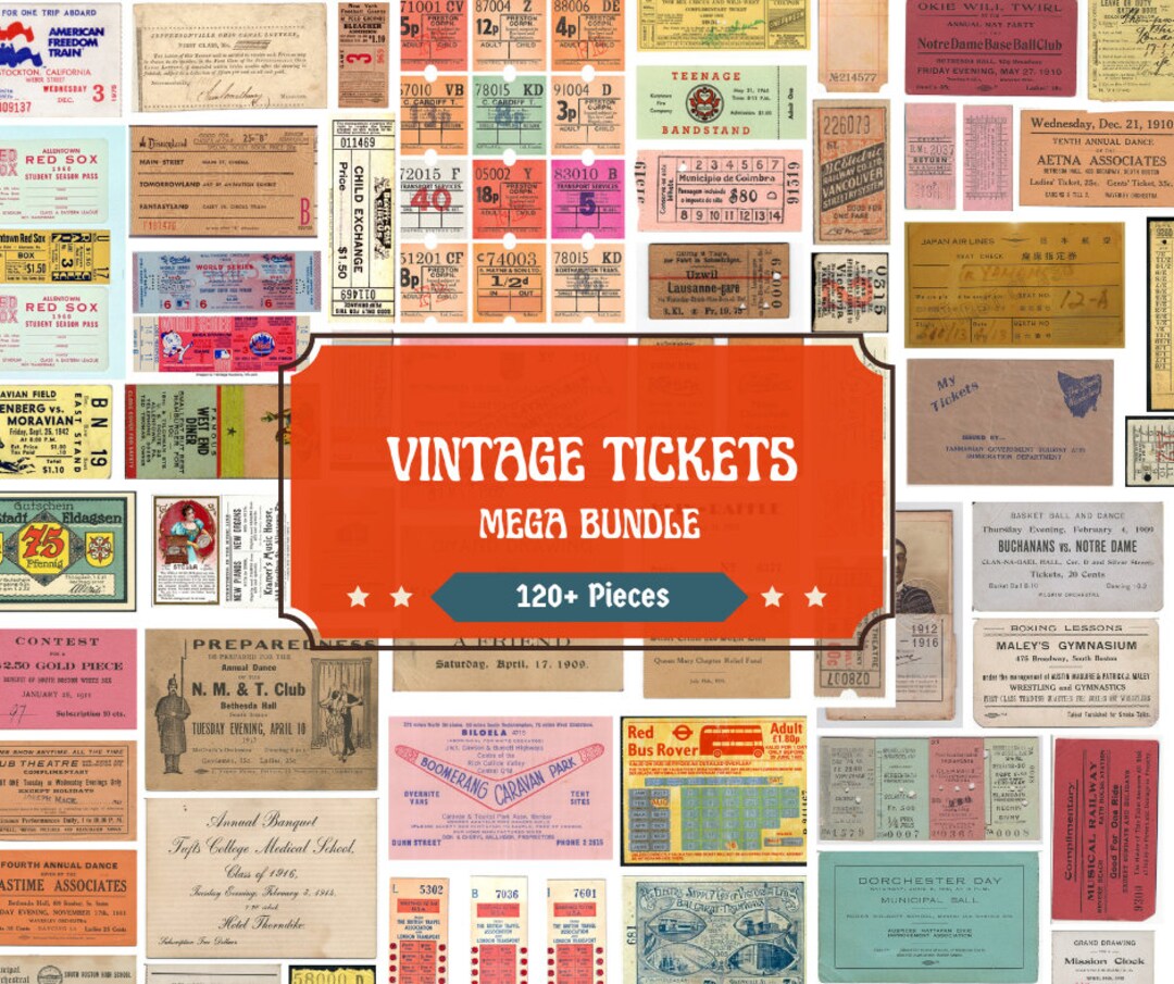 Vintage Tickets Bundle, 120+ Pieces, Digital Download, Junk Journal ...