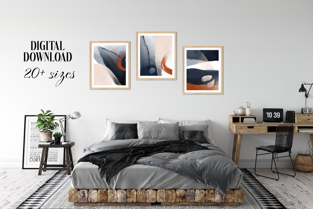 Large Over the Bed Wall Art, Set of 3 Print, Bedroom Wall Art, Abstract ...