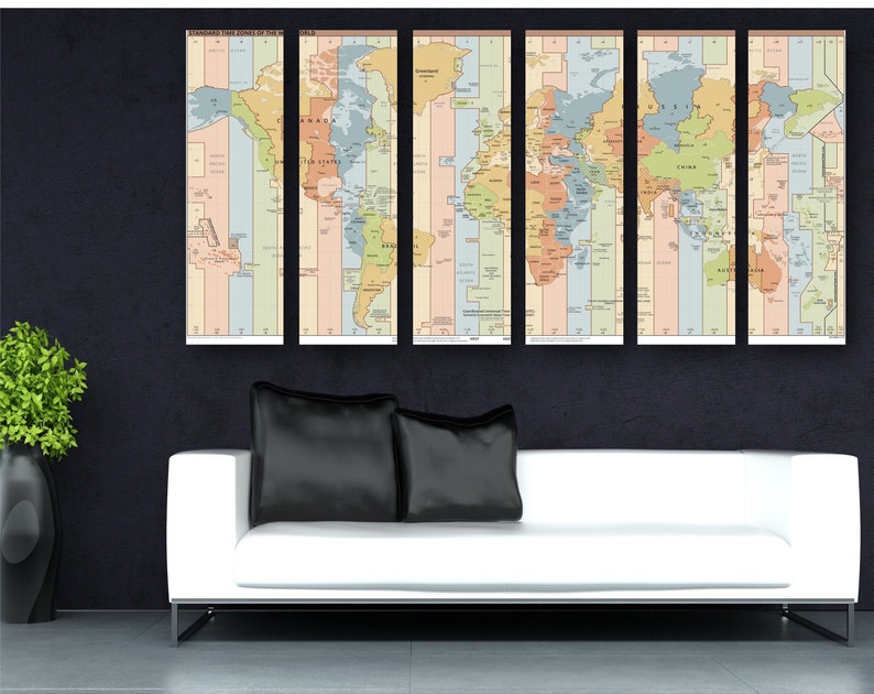 CANVAS PRINT. Time Zone Map. Map of the World Time Zones. Standard Time ...
