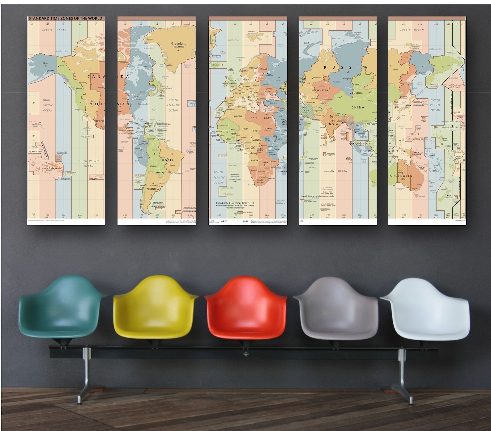 CANVAS PRINT. Time Zone Map. Map of the World Time Zones. Standard Time ...