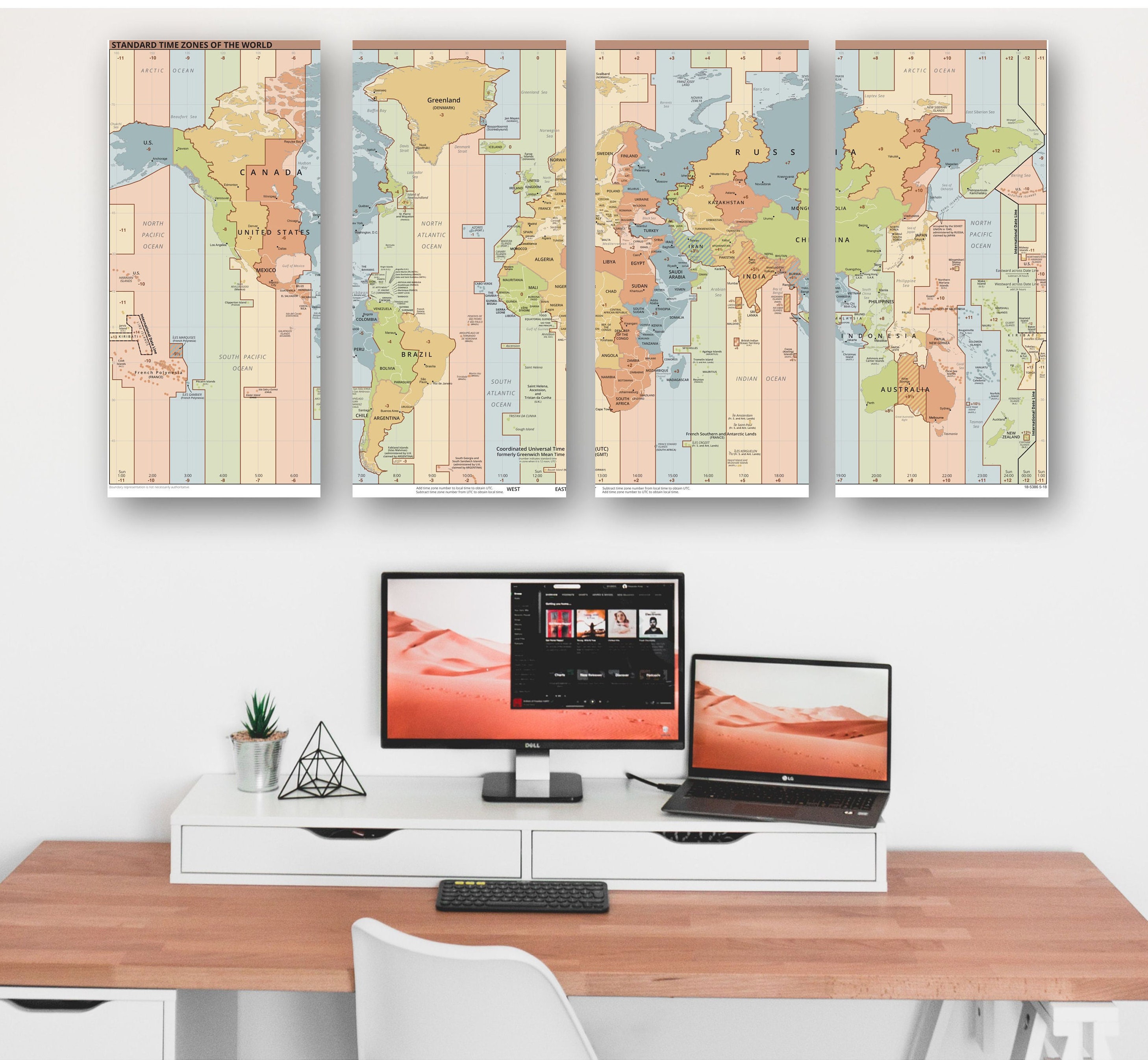 CANVAS PRINT. Time Zone Map. Map of the World Time Zones. Standard Time ...