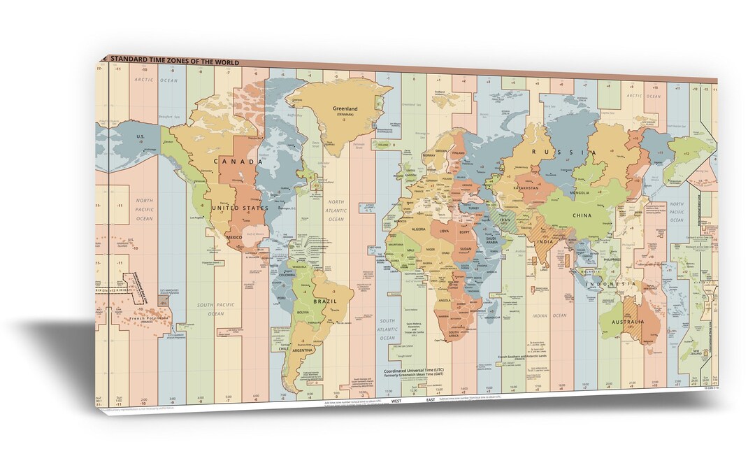CANVAS PRINT Time Zone Map Map Of The World Time Zones Etsy Australia CANVAS PRINT Time Zone Map Map Of The World Time Zones Etsy Australia