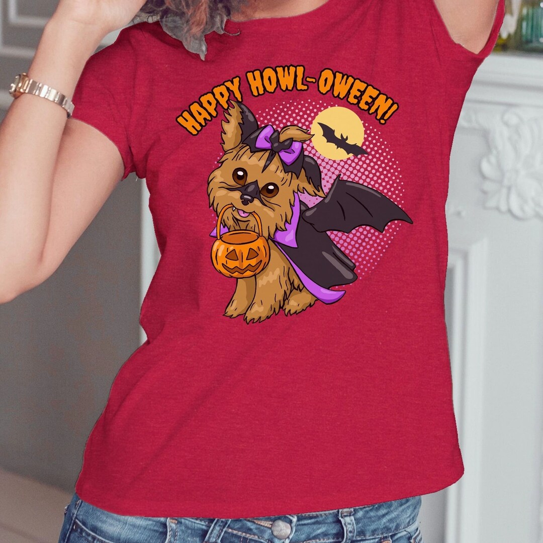Halloween Yorkie in Bat Costume Shirt, Happy Howloween Vampire Dog ...