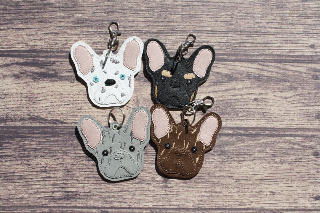 Embroidered French Bulldog Keychain: Merle, Brindle Frenchie Bag Tag - Etsy