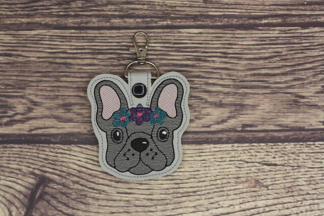 French Bulldog - Frenchie With Flowers Keychain, Keyfob, Bag Tag - Etsy