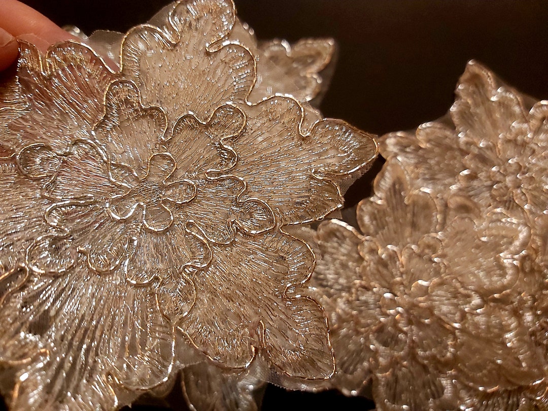 Sparkly Lace Flowers, Silver Embroidered Lace Flower Embellishments - Etsy