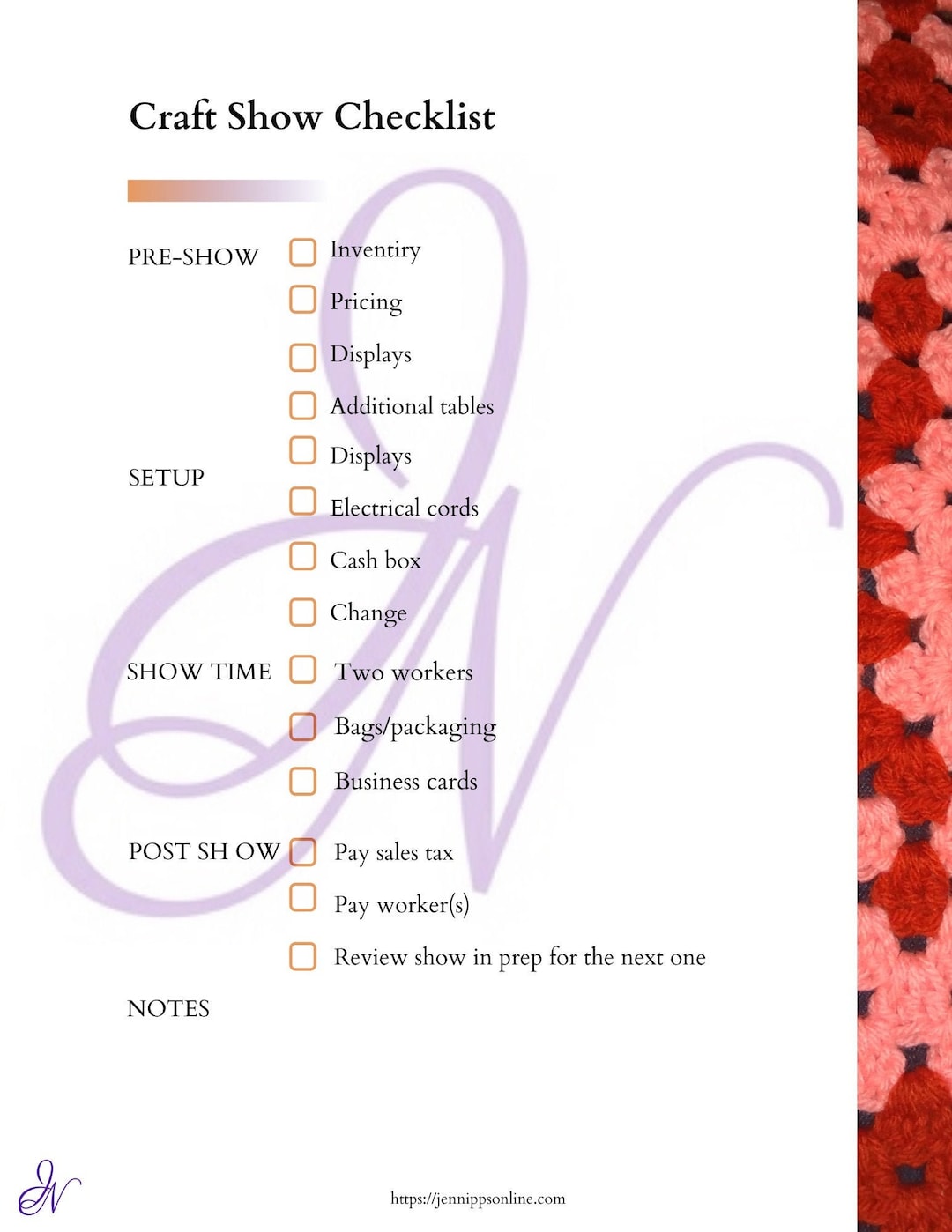 Craft Show Checklist PDF Printable - Etsy