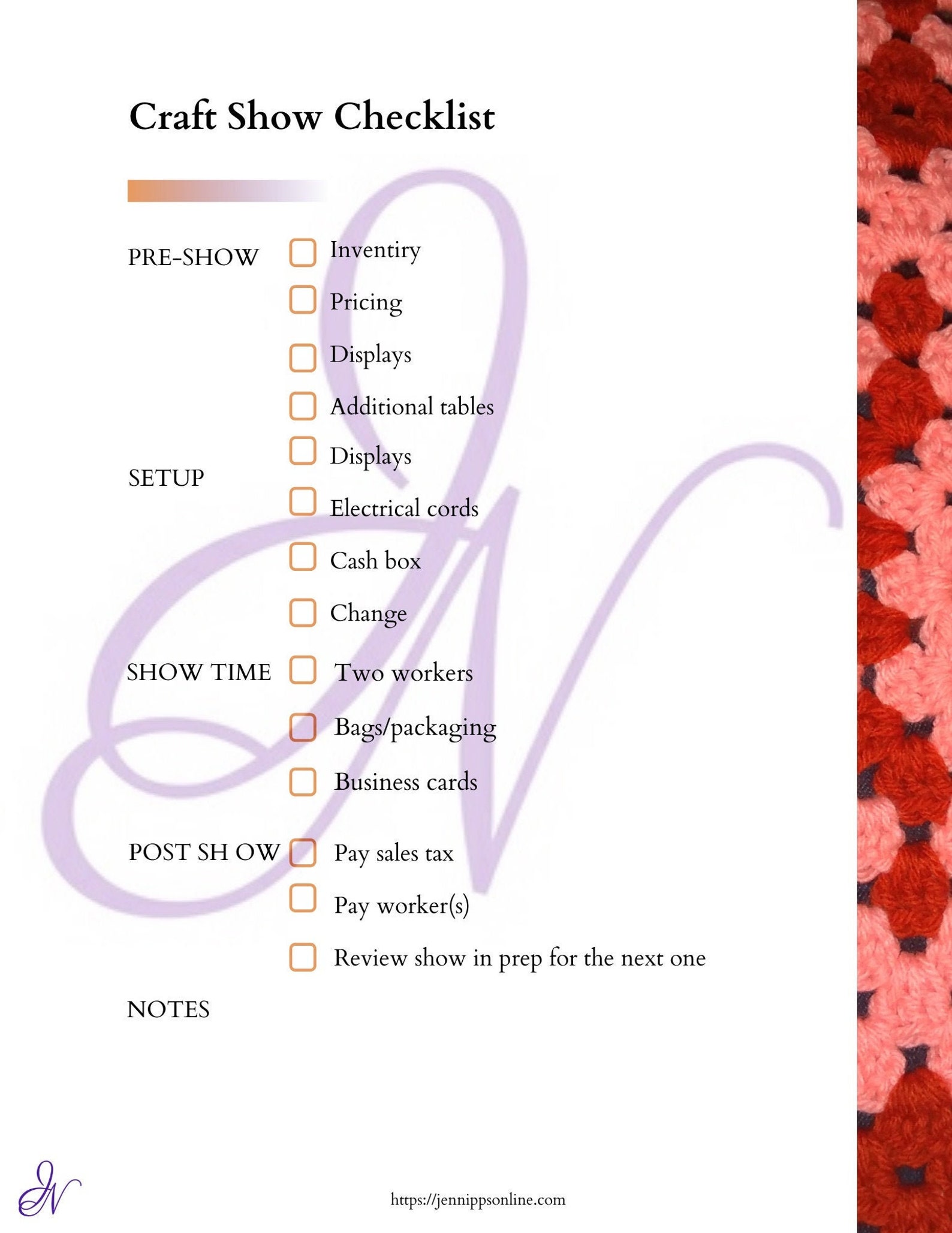 Craft Show Checklist PDF Printable - Etsy