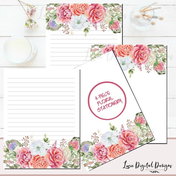 Watercolor Floral Stationery Blush Pink Printable | Etsy