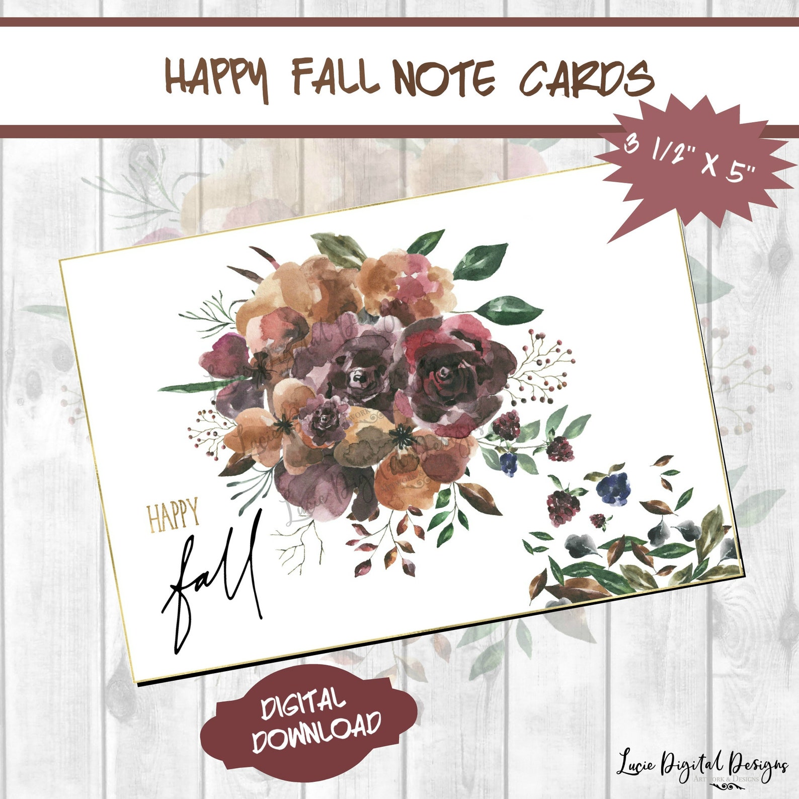 Happy Fall Note Cards, Happy Fall, Fall Bouquet, Digital Note Cards ...