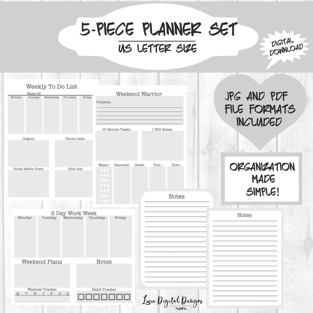 Printable Planner, Weekly Planner, Organizer, Gray, to Do List, Digital ...