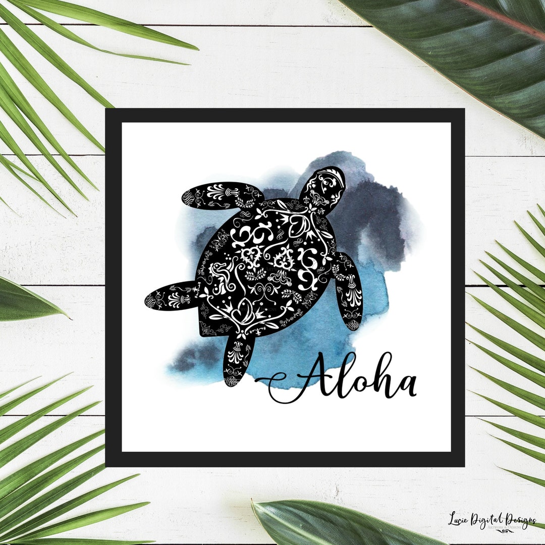 Aloha Turtle, Hawaiian Turtle Wall Art, Hello, Goodbye, Water, Turtle ...