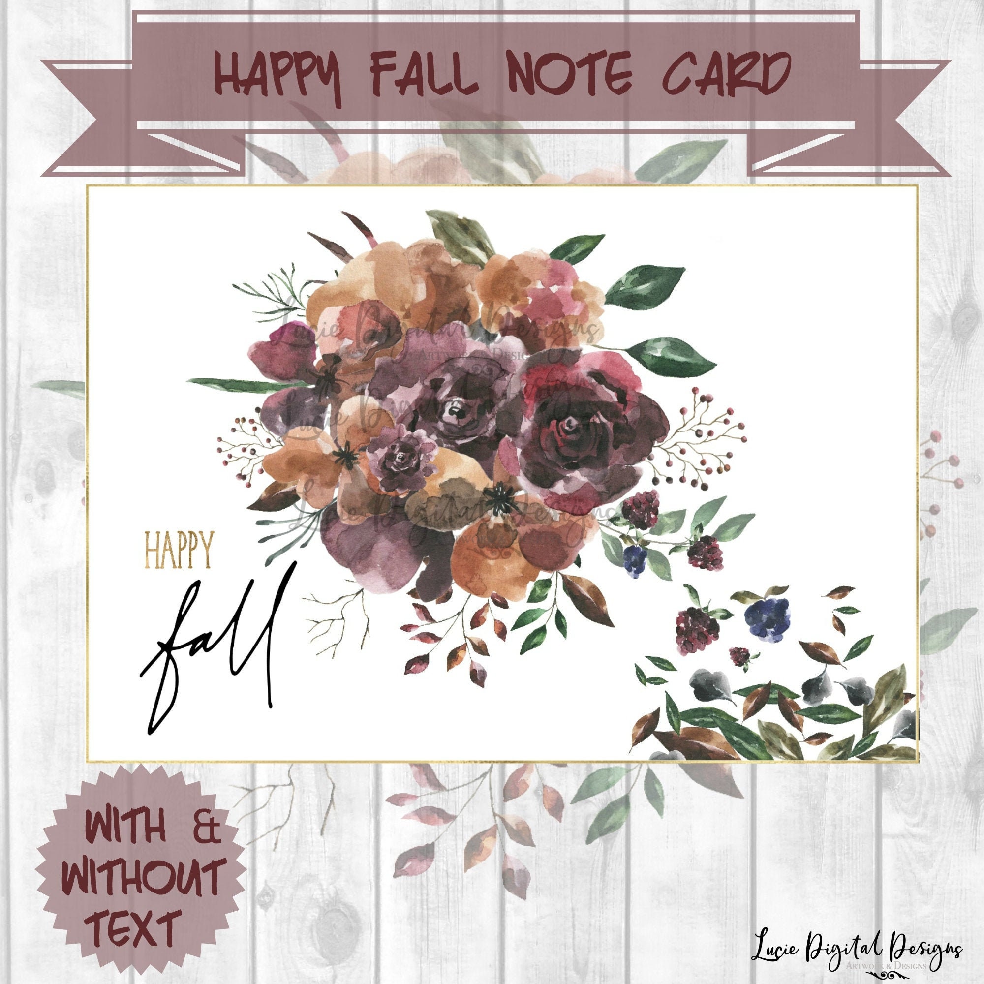 Happy Fall Note Cards, Happy Fall, Fall Bouquet, Digital Note Cards ...
