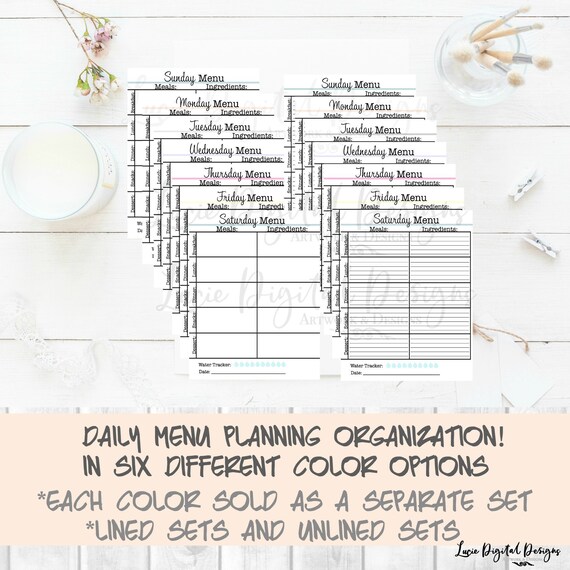 Meal Planner Days of the Week Menu Planner Set Meal - Etsy