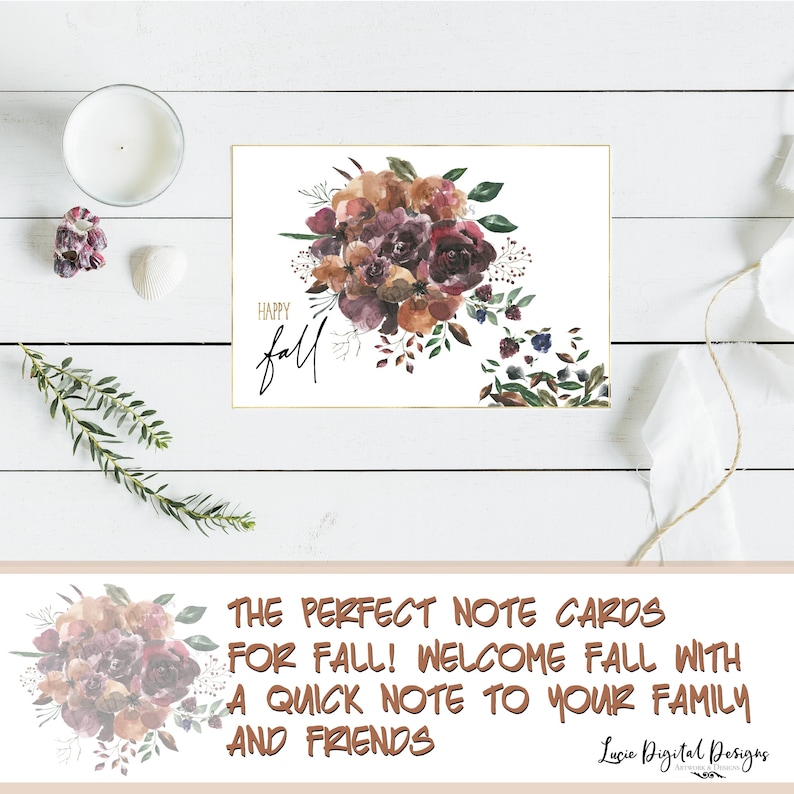 Happy Fall Note Cards, Happy Fall, Fall Bouquet, Digital Note Cards ...