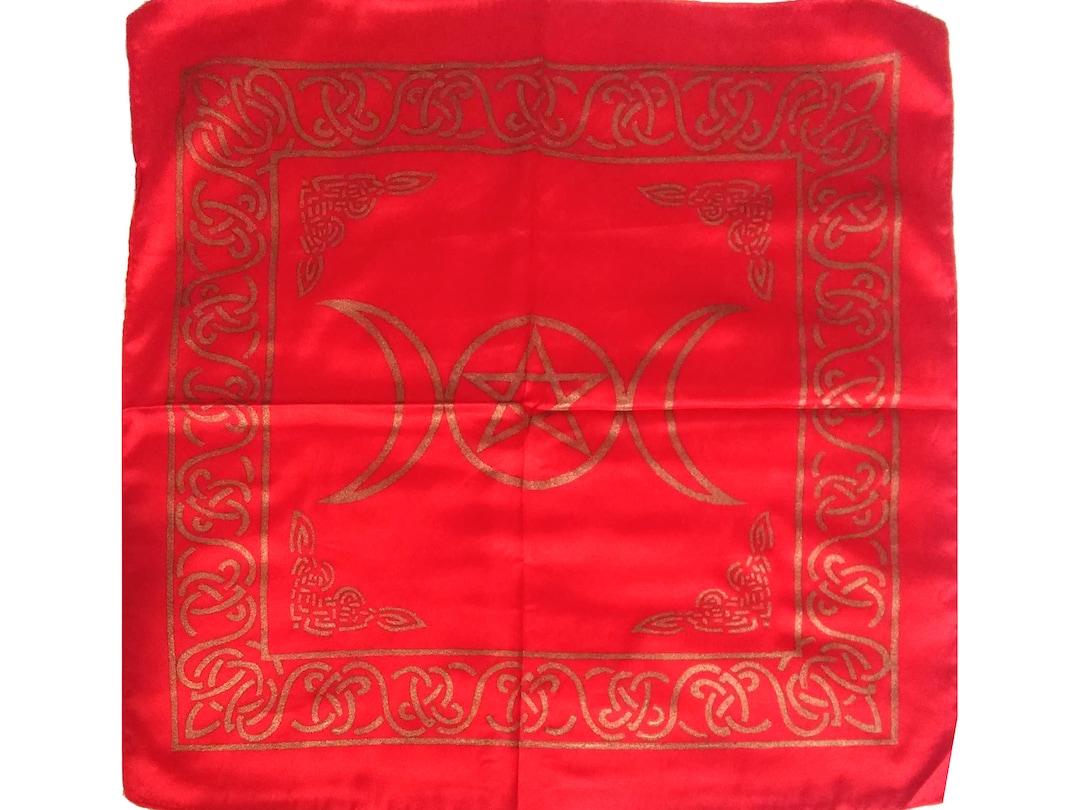 Red Satin Altar Cloth With Gold Triple Moon and Pentacle, Handmade ...