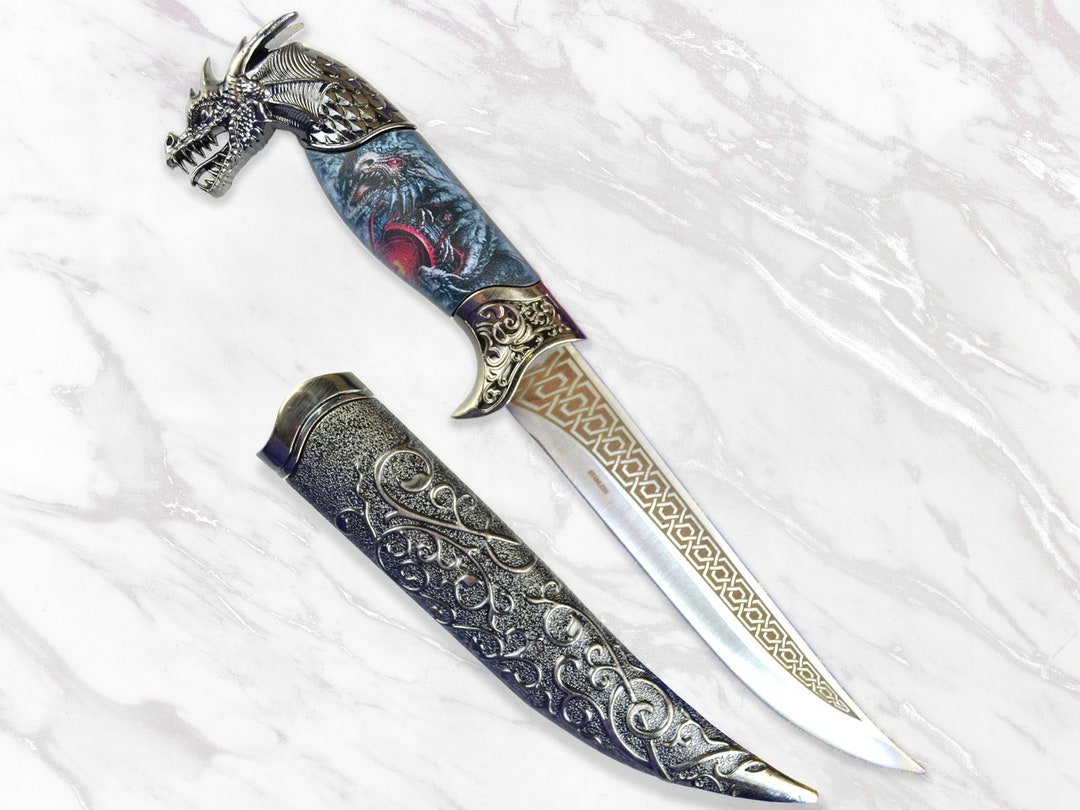 12 Athame, Ritual Dagger With Dragon Head Pommel, Ornate Guard and ...