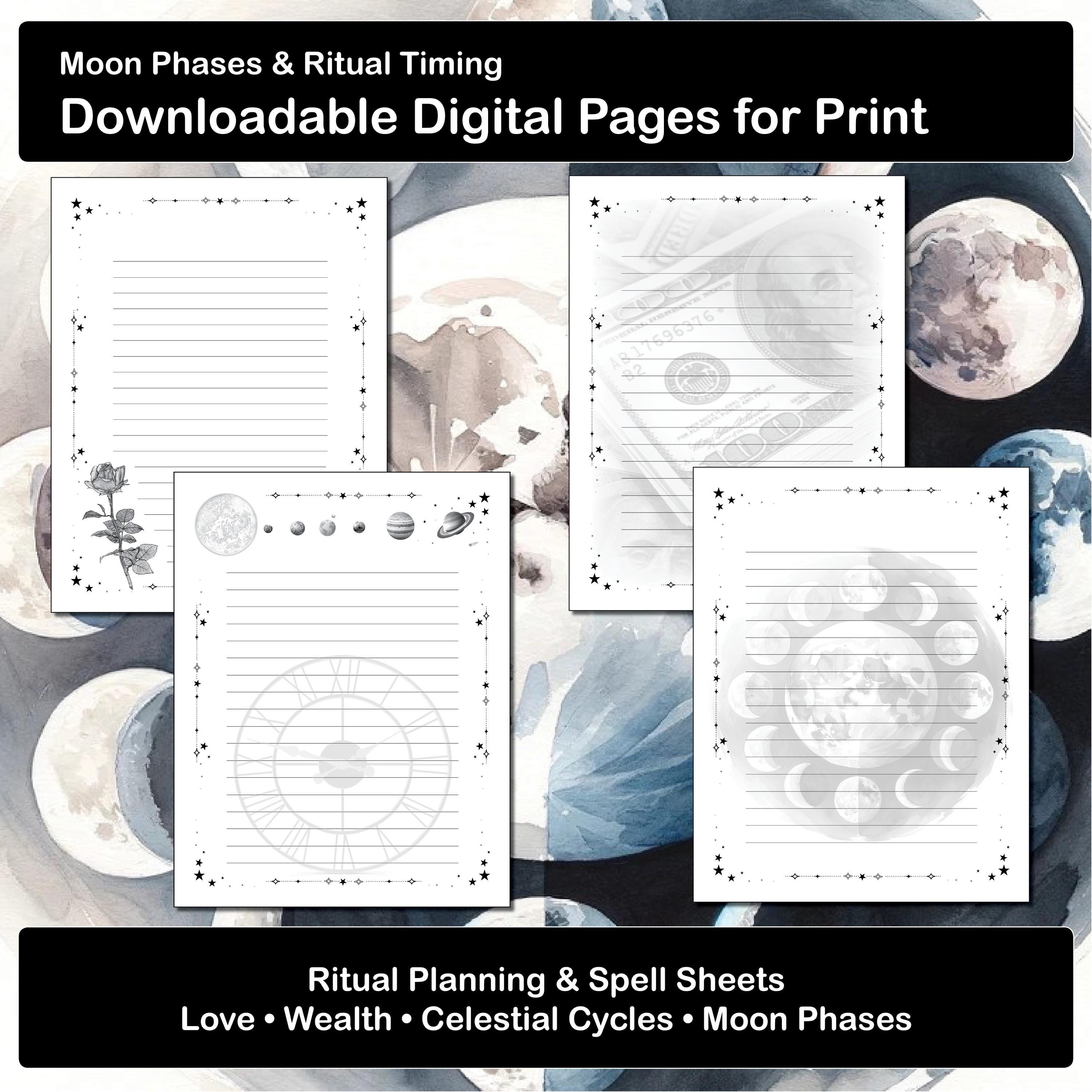 Moon Phases and Spell Timing, Printable Book of Shadows Pages for Baby ...