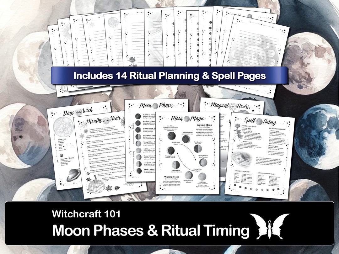 Moon Phases and Spell Timing, Printable Book of Shadows Pages for Baby ...