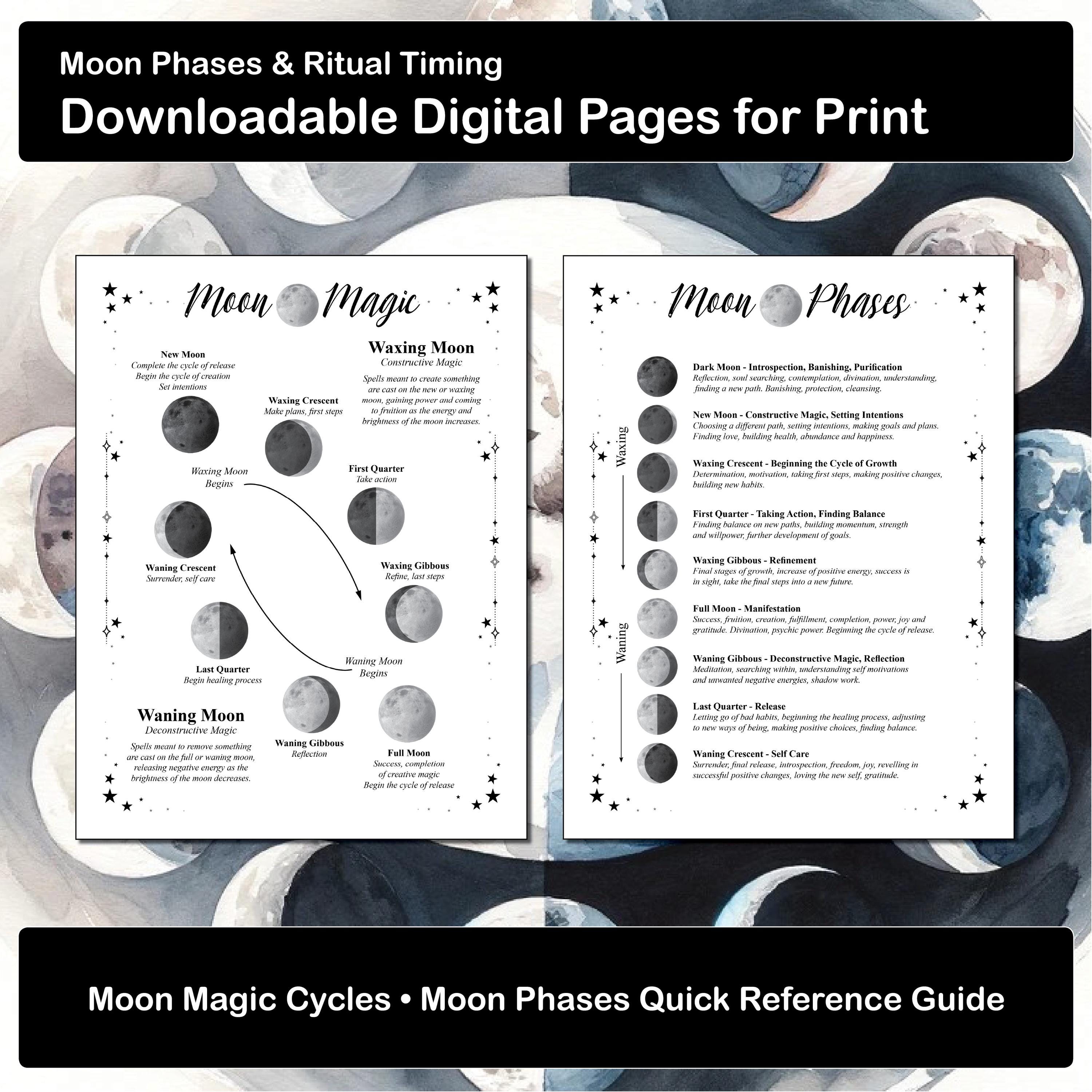 Moon Phases and Spell Timing, Printable Book of Shadows Pages for Baby ...