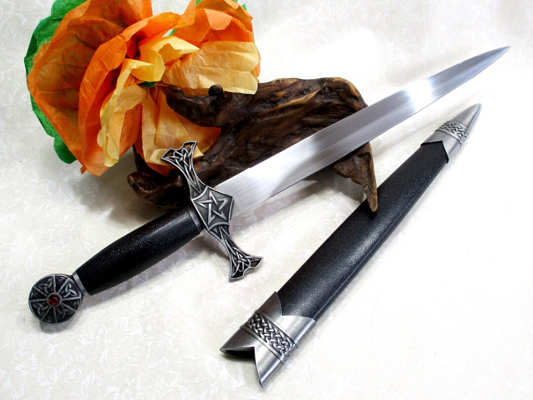 15-1/4 Athame With Black Handle in Medieval Celtic Style, Stainless ...