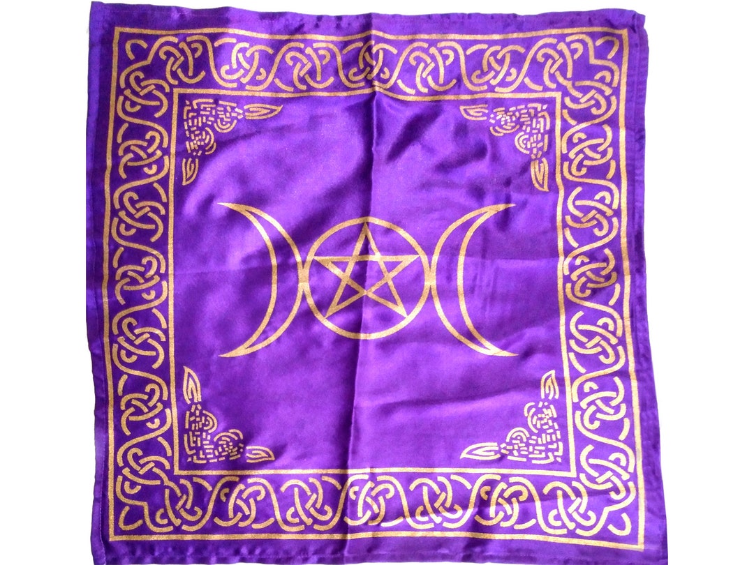 Triple Moon Altar Cloth, Purple Satin With Gold Print, 20" X 20" #20508 ...