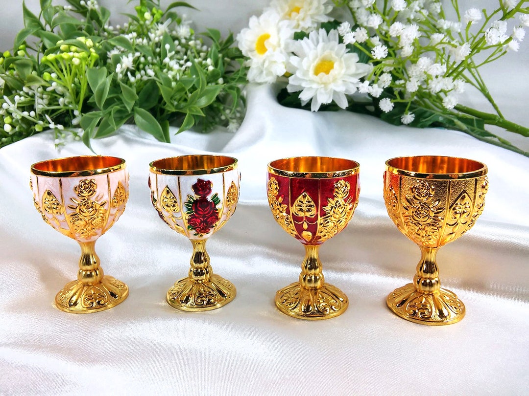 Mini Altar Chalice, 2-3/4" Tall, Small Gold Cloisonne Style Wine Goblet ...