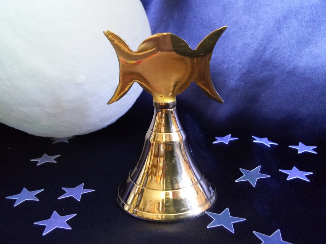 Brass Altar Bell With Triple Moon Handle – Wiccan Ritual Bell, Small ...
