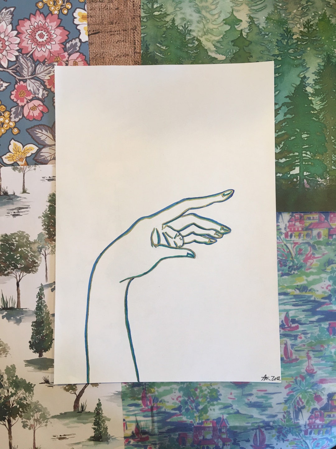 Original Simple Hand Art Colorful Minimalistic Art Original Signed ...