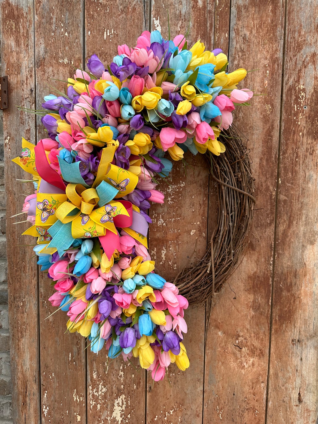 Spring Tulip Easter Grapevine Wreath - Etsy