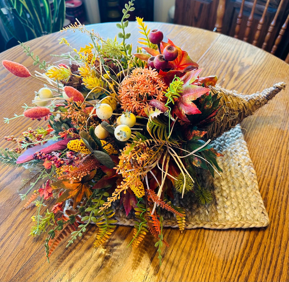 Cornucopia Table Arrangement Thanksgiving Arrangements Fall Table ...