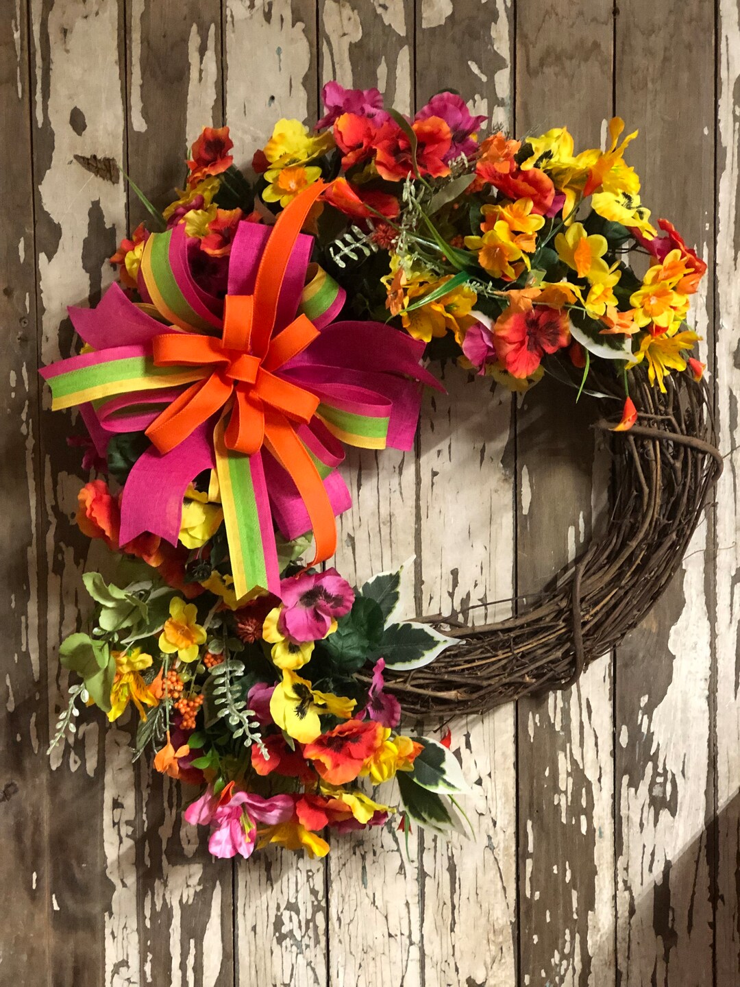 Spring Wreath Summer Wreath Front Door Wreath Pansy Wreath Bright ...