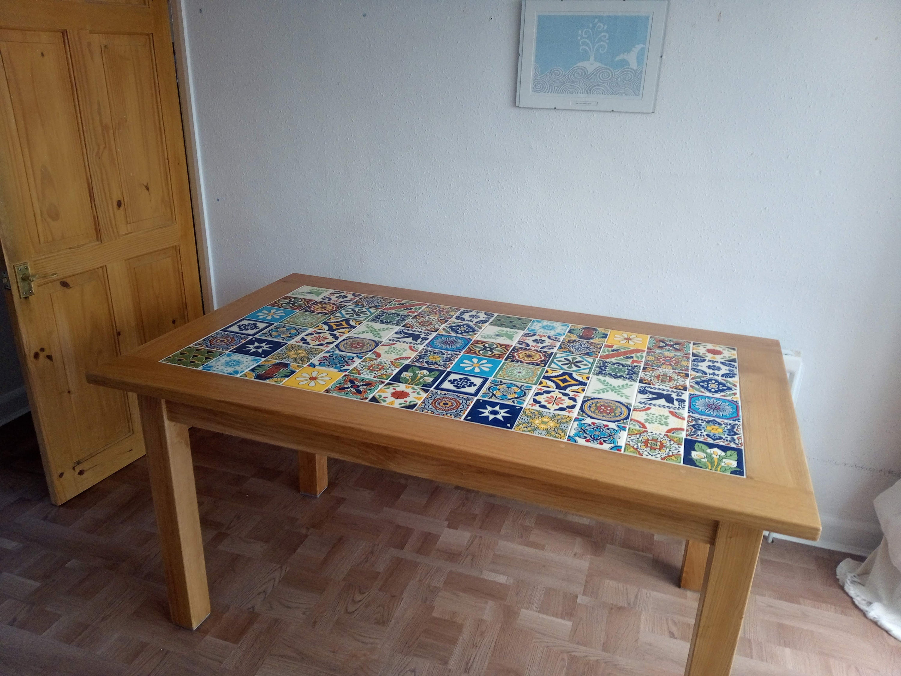 Dining Table in Solid Oak With Oak Border and Mexican Tiles - Etsy UK